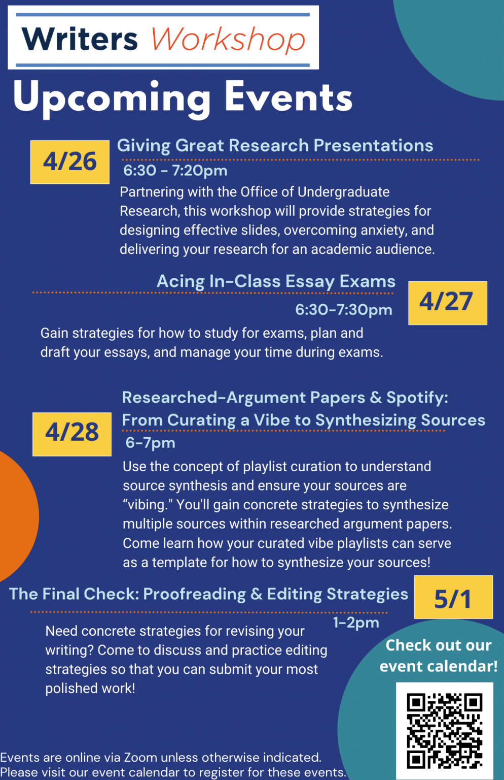 Writers Workshop End-of-Semester Events