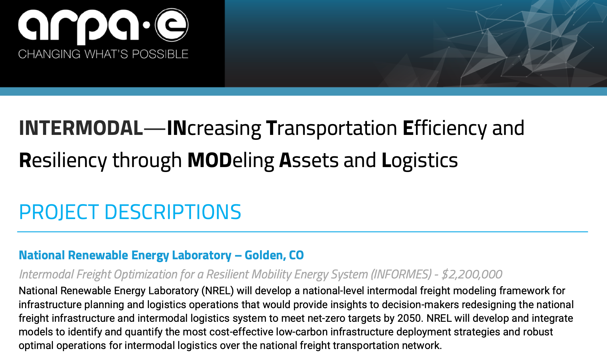 Kontou part of NREL team awarded an ARPA-E grant on intermodal freight ...