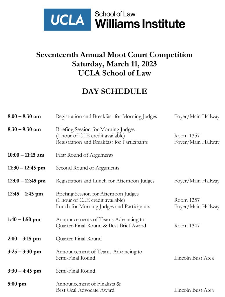 Event Schedule – UCLA – Williams Institute National Competition