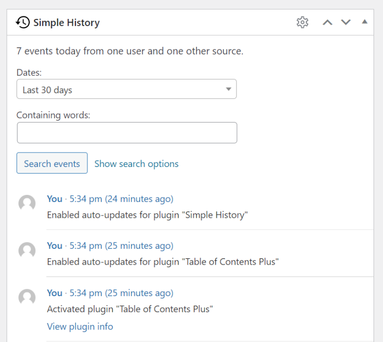 Simple History – Demonstration of Publish.illinois.edu Plugins